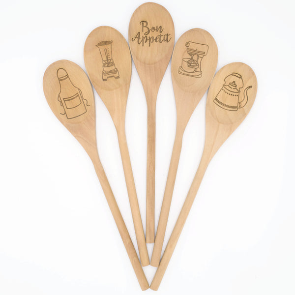 Wood Mixing Spoon Set - Hand Drawn Blender - Personalized Gallery